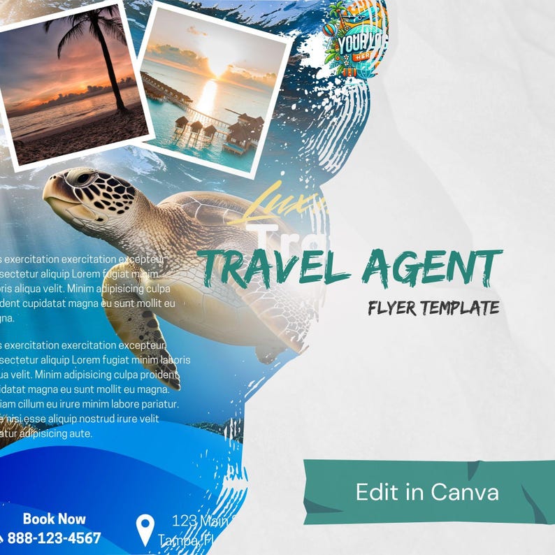 Editable Luxury Travel Flyer Template With Sea Turtle Design | Canva ...
