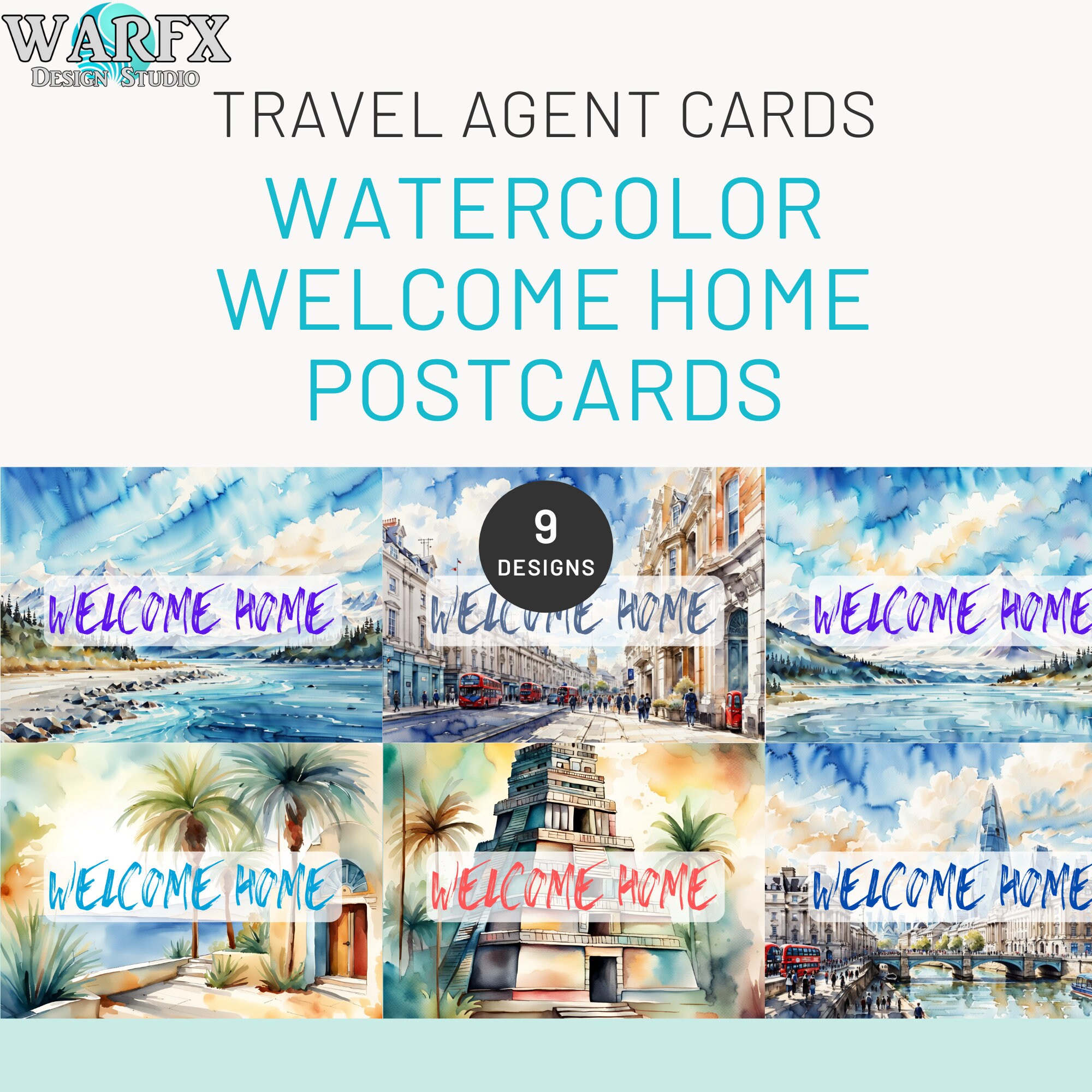 Travel Agent Watercolor Welcome Home Postcards, 9 Card Bundle, Edit in ...