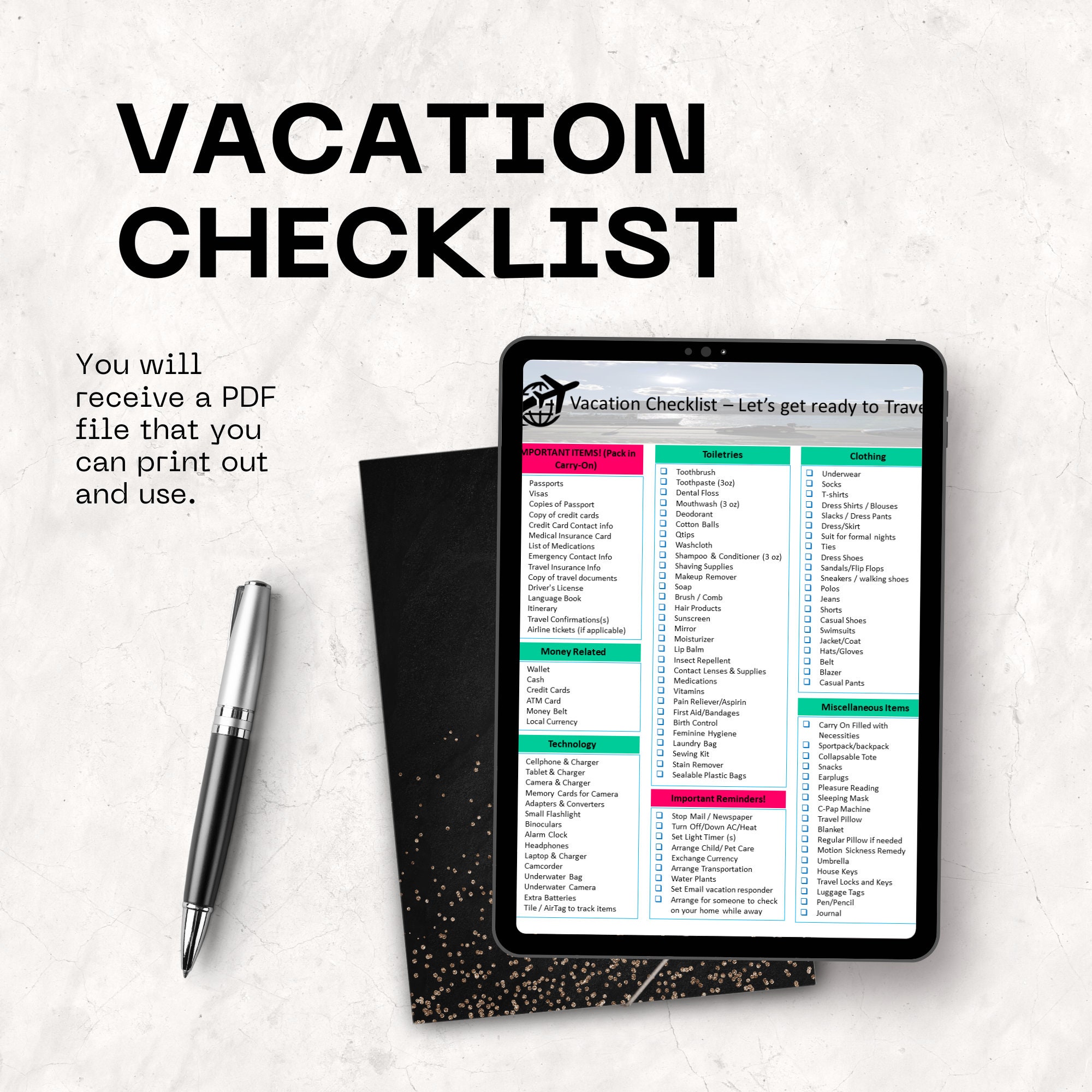 Simple Vacation Packing Checklist Bundle | Editable | Travel Agent ...