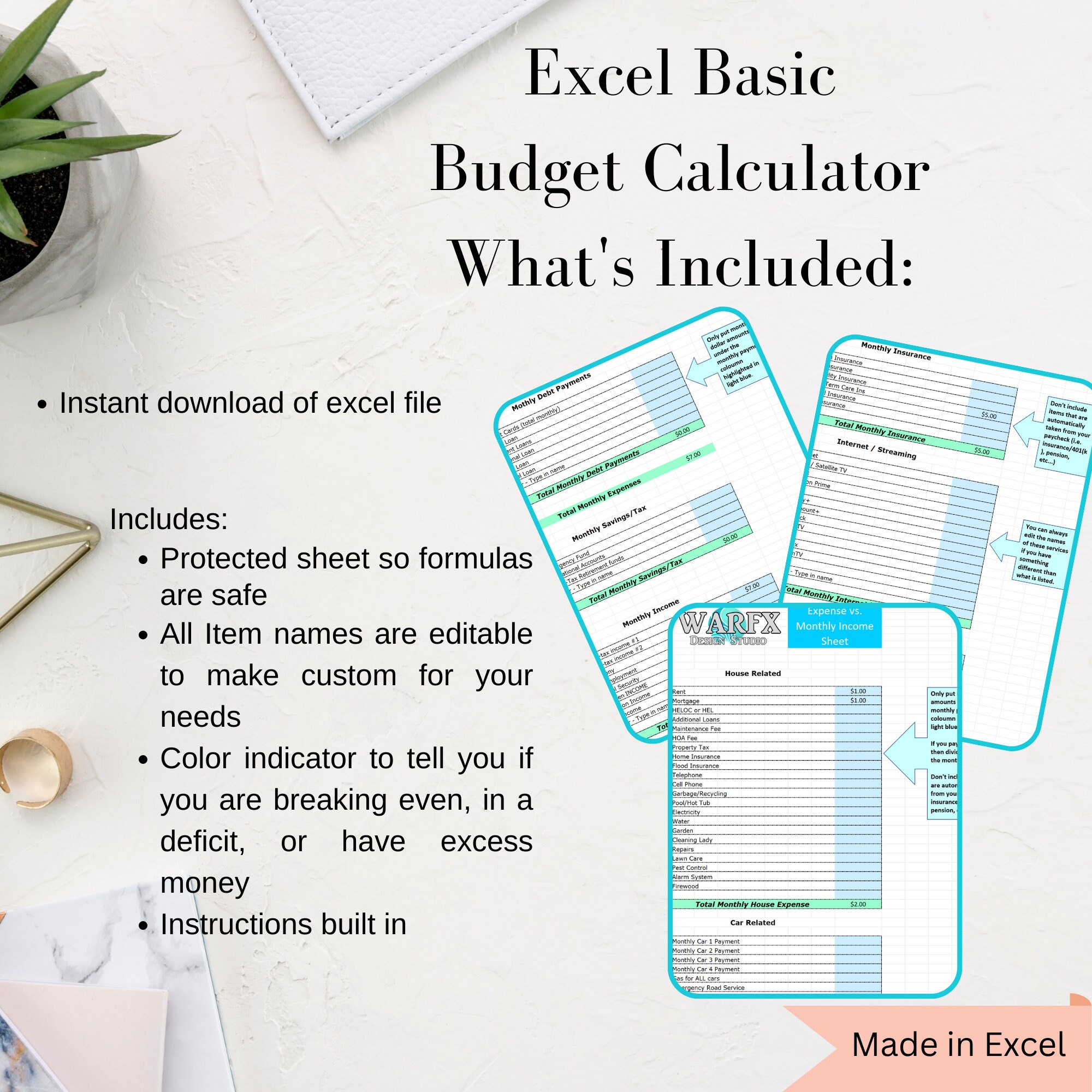 Basic Excel Budget Tracker | Calculator | Simple | Business Form ...