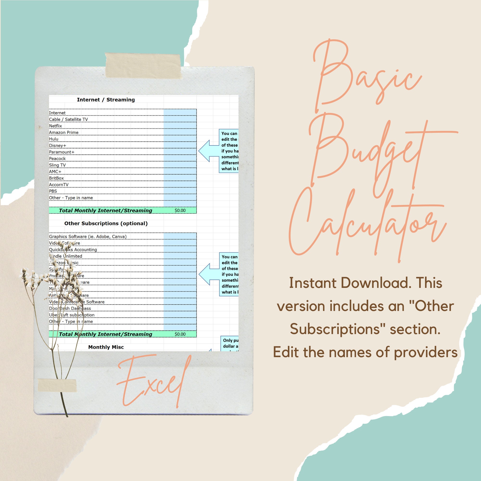 Basic Excel Budget Tracker | Calculator | Simple | Business Form ...