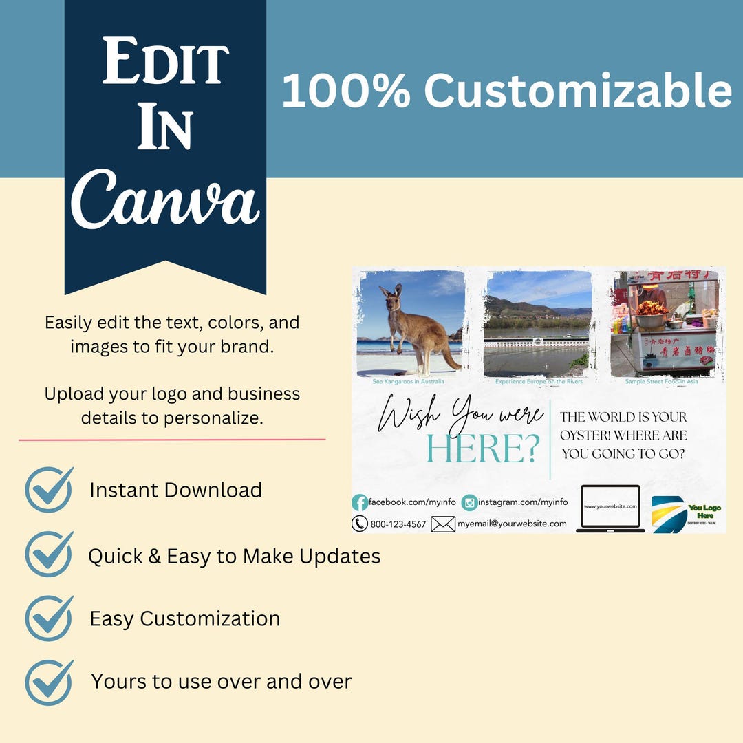 Editable Canva Travel Postcard Template | Travel Agent Marketing ...