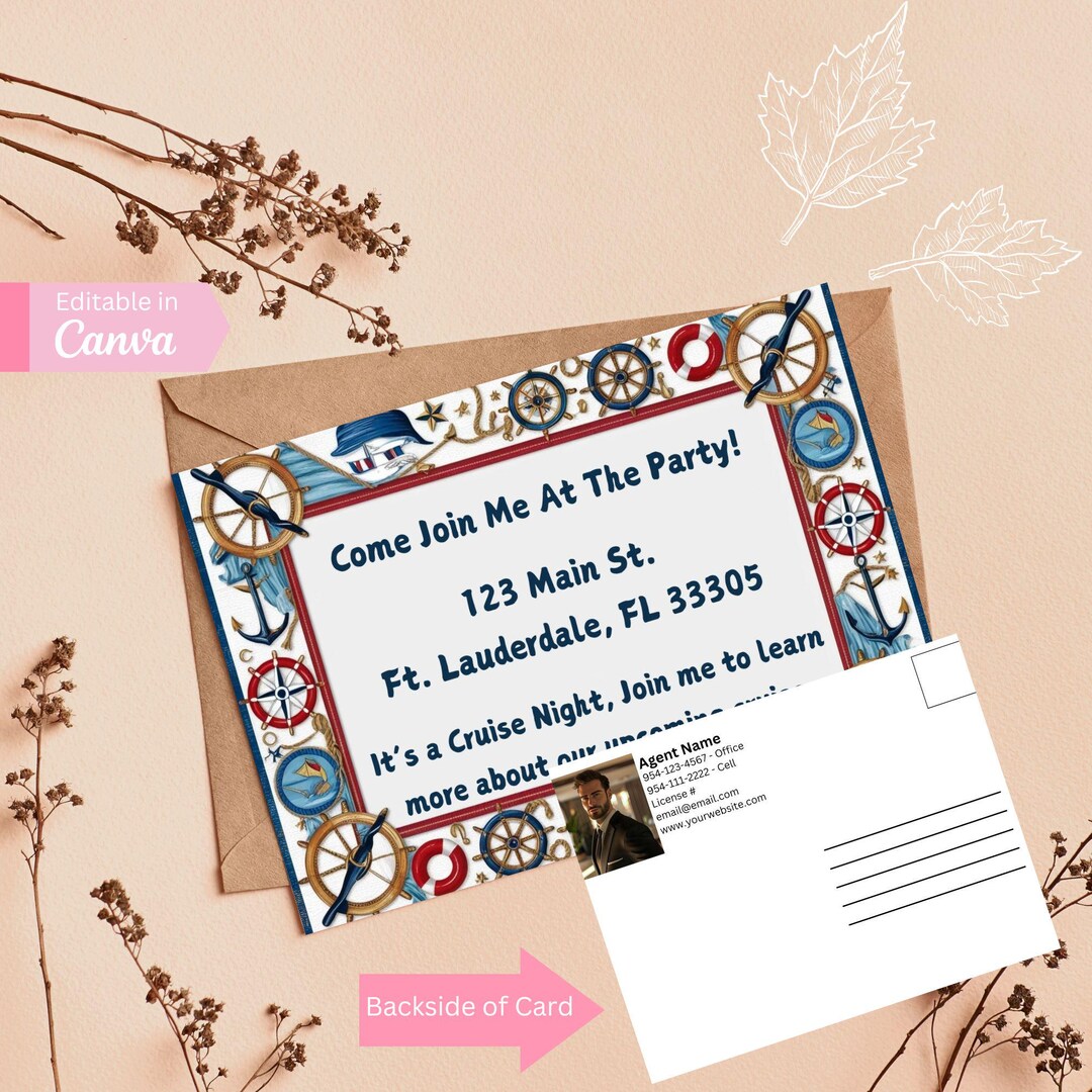 Nautical Invitation Postcard Template: Travel Agent Marketing (canva ...