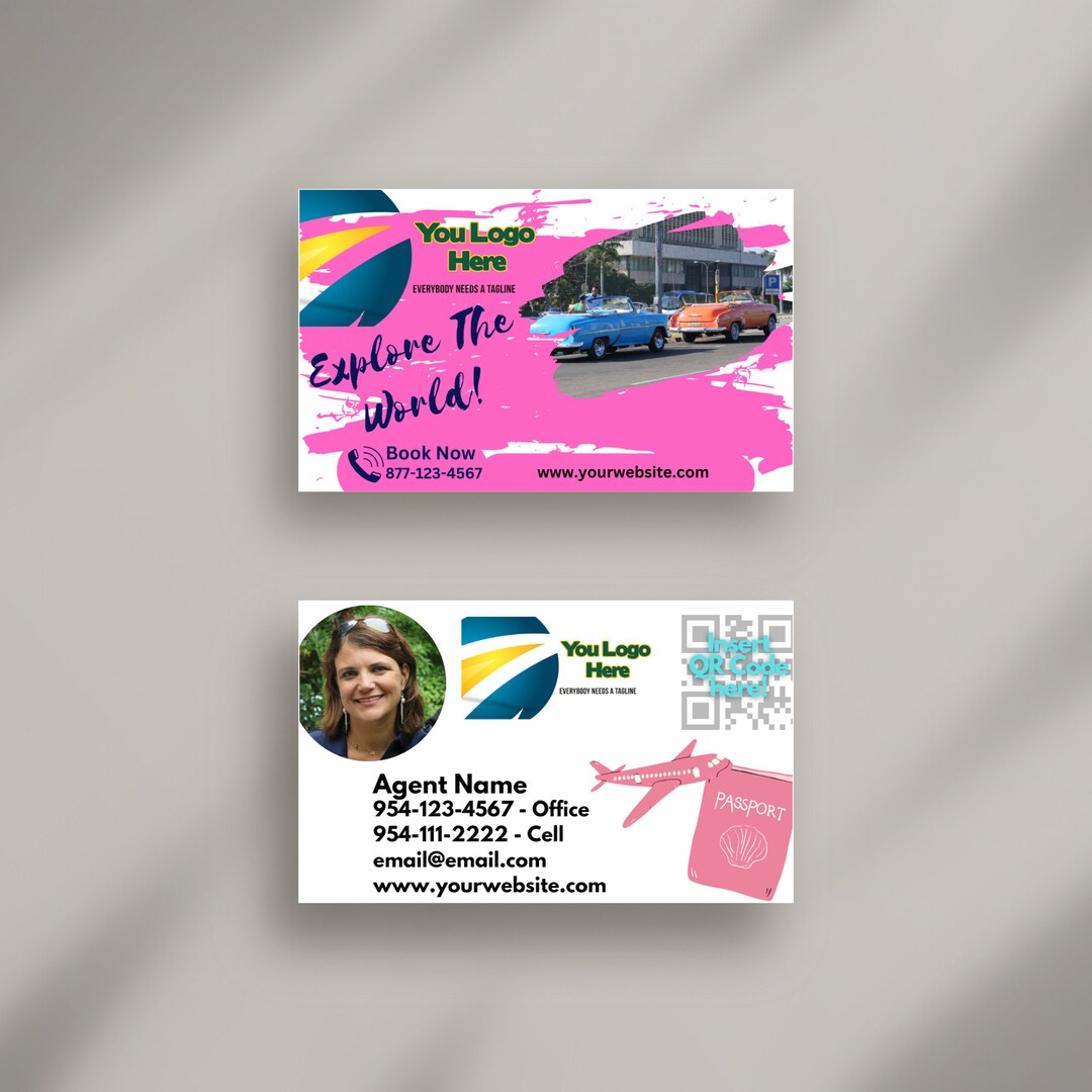 Business Card Template | Pink Swoosh | Travel Agent | Editable | Canva ...