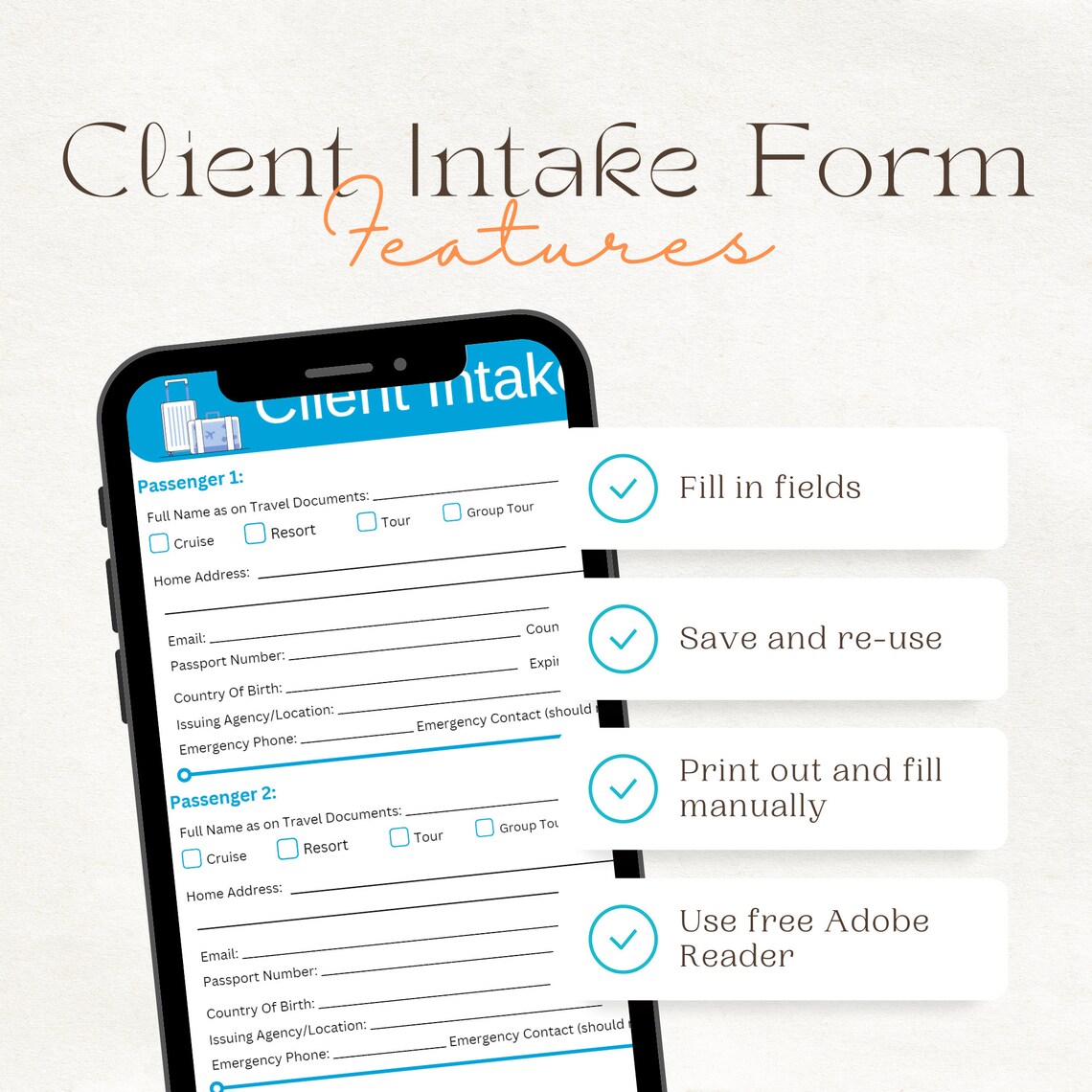 Client Intake Form for Travel Agents, Fillable & Printable, Simple ...