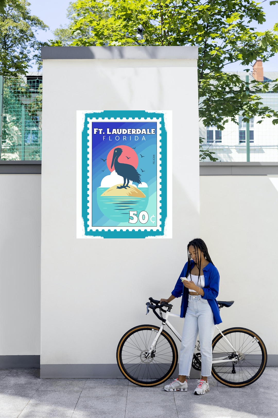 Vintage Pelican at Sunset Postage Stamp Poster, Ft Lauderdale, FL ...