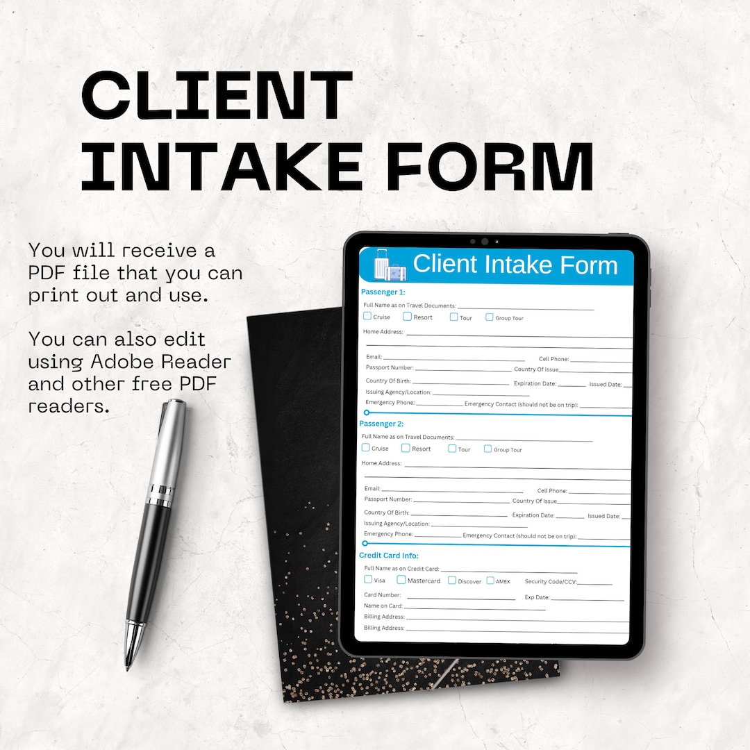 Client Intake Form for Travel Agents, Fillable & Printable, Simple ...
