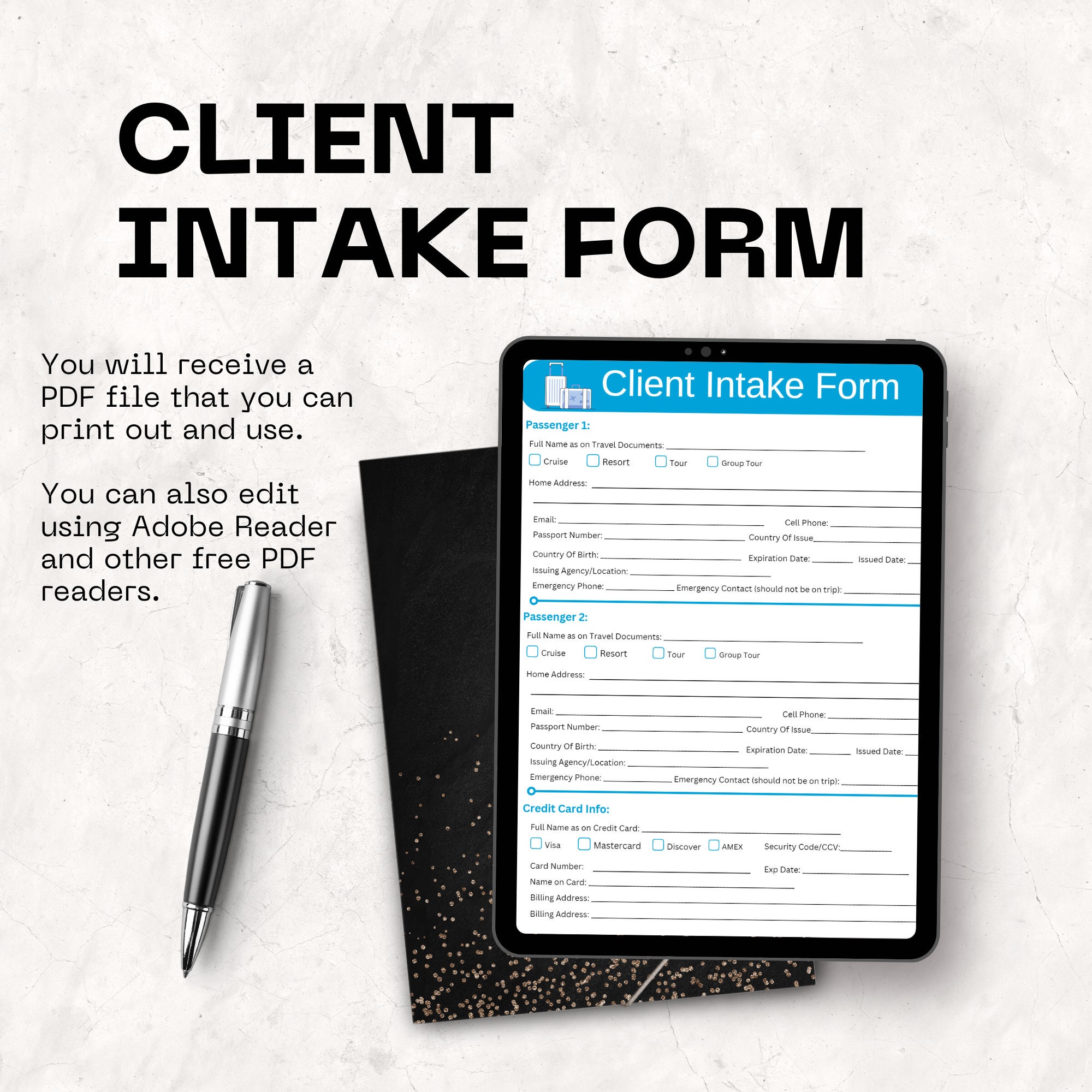 Client Intake Form for Travel Agents, Fillable & Printable, Simple ...