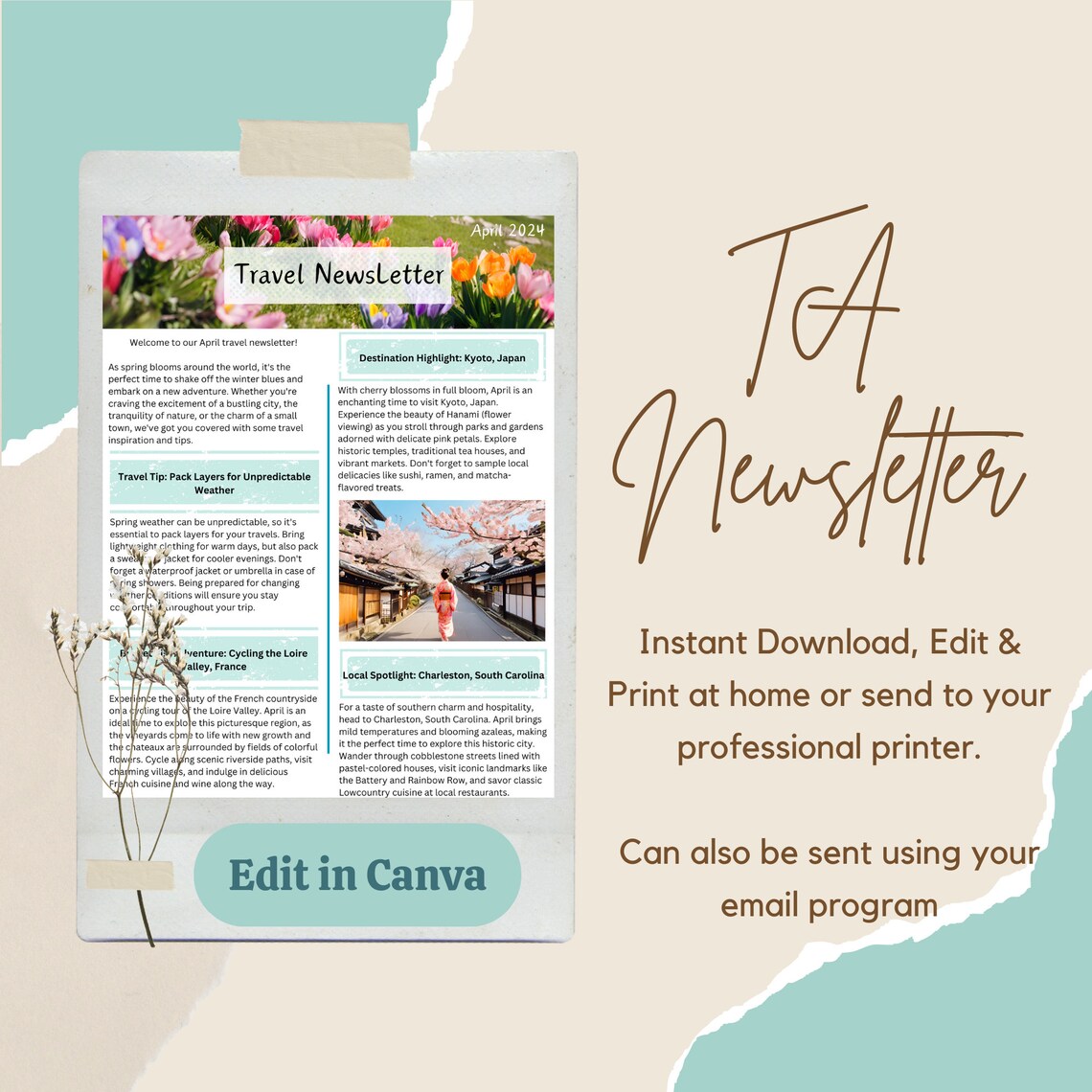 Travel Agent Newsletter Template - April: Cherry Blossoms in Kyoto ...