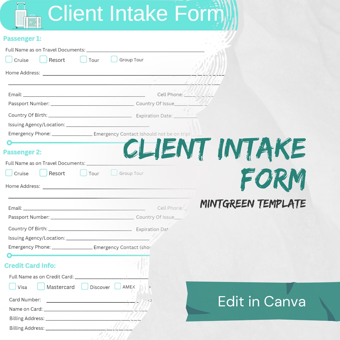 Client Intake Form for Travel Agents, Canva Editable Version, Simple ...