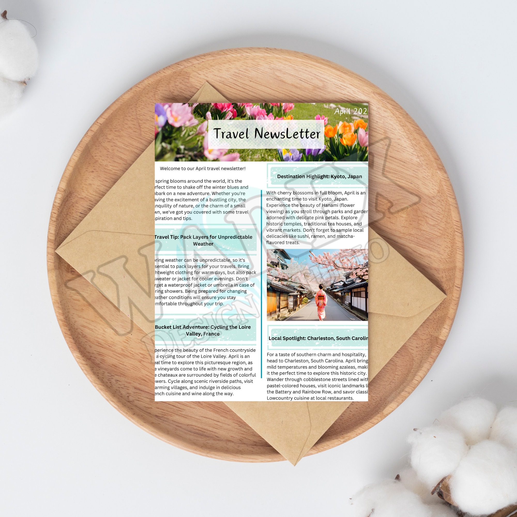 Travel Agent Newsletter Template - April: Cherry Blossoms in Kyoto ...