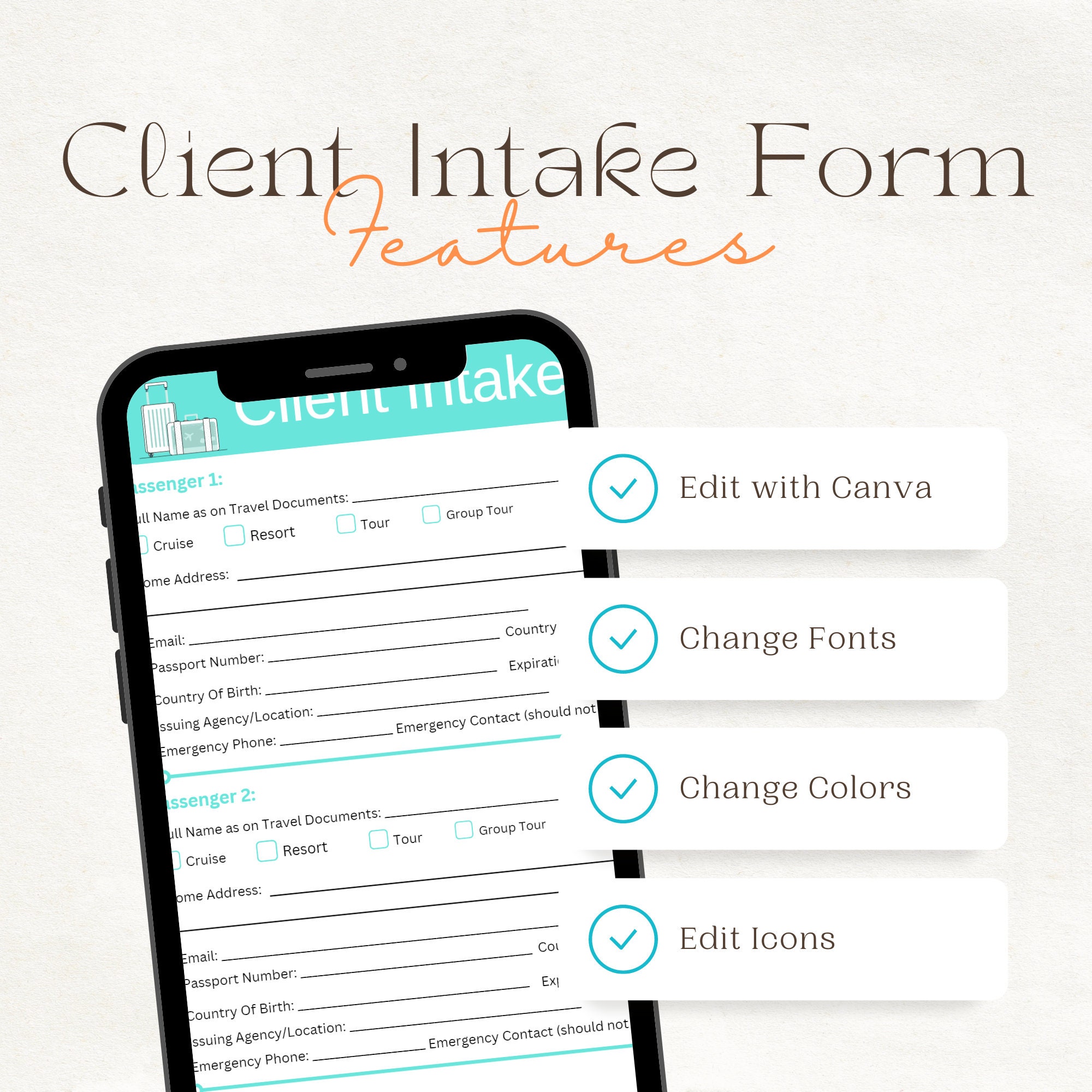 Client Intake Form for Travel Agents, Canva Editable Version, Simple ...