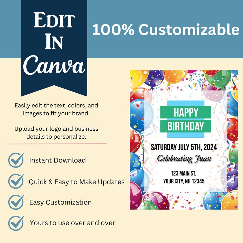Editable Birthday Flyer Template | Custom Canva Party Invitation ...