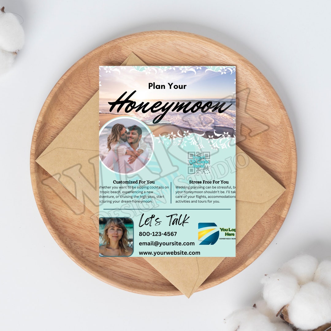 Travel Agent Plan Your Honeymoon Flyer Template, Marketing, Edit in ...