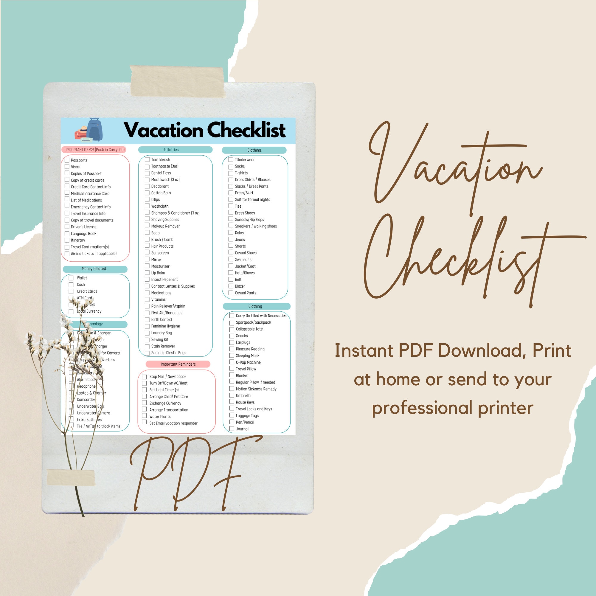 Simple Vacation Packing Checklist Bundle | Editable | Travel Agent ...