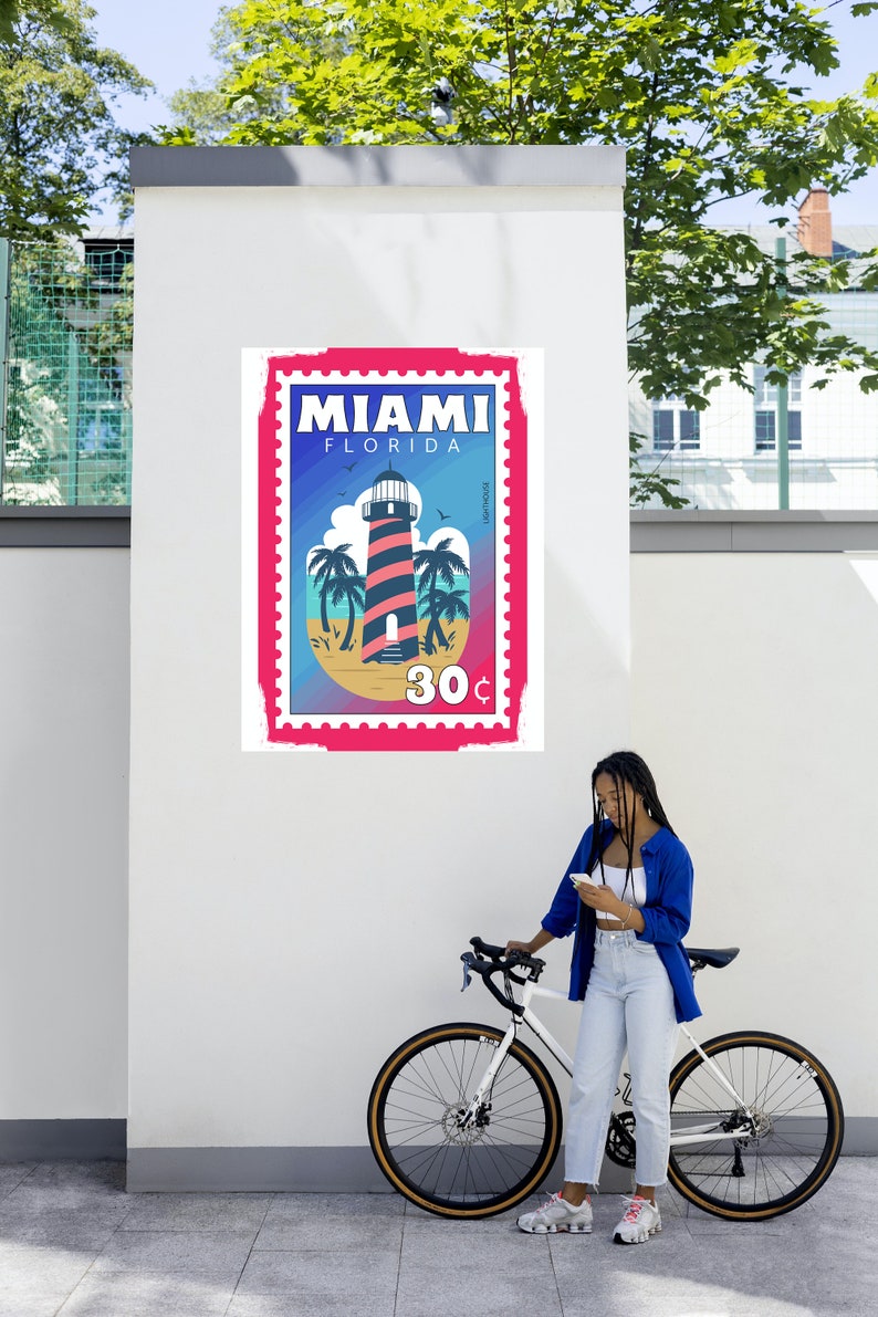 Vintage Miami Lighthouse Postage Stamp Art Print (digital Download) - Etsy