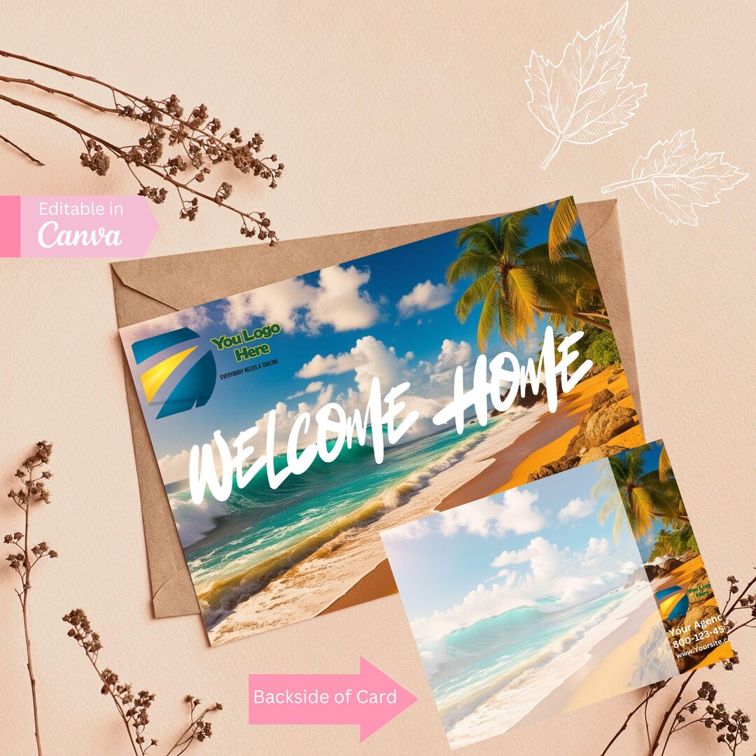 Tropical Ocean Welcome Home Postcard Template: Canva Editable (digital ...