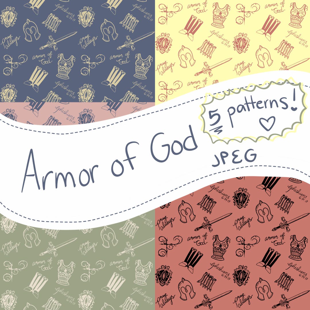 Armor of God Seamless Pattern PACK|| Hand Drawn Digital Design-jpeg ...