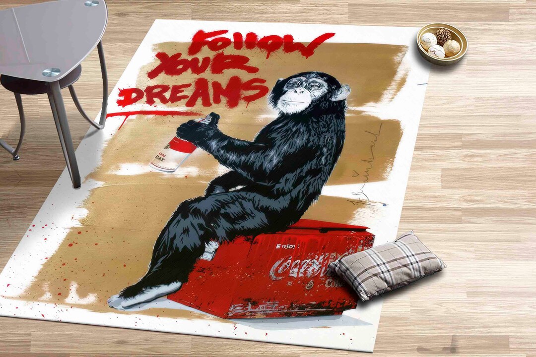 Graffiti Rug, Abstract Rug, Banksy Monkey Rugs, Dining Room Rug, Banksy ...
