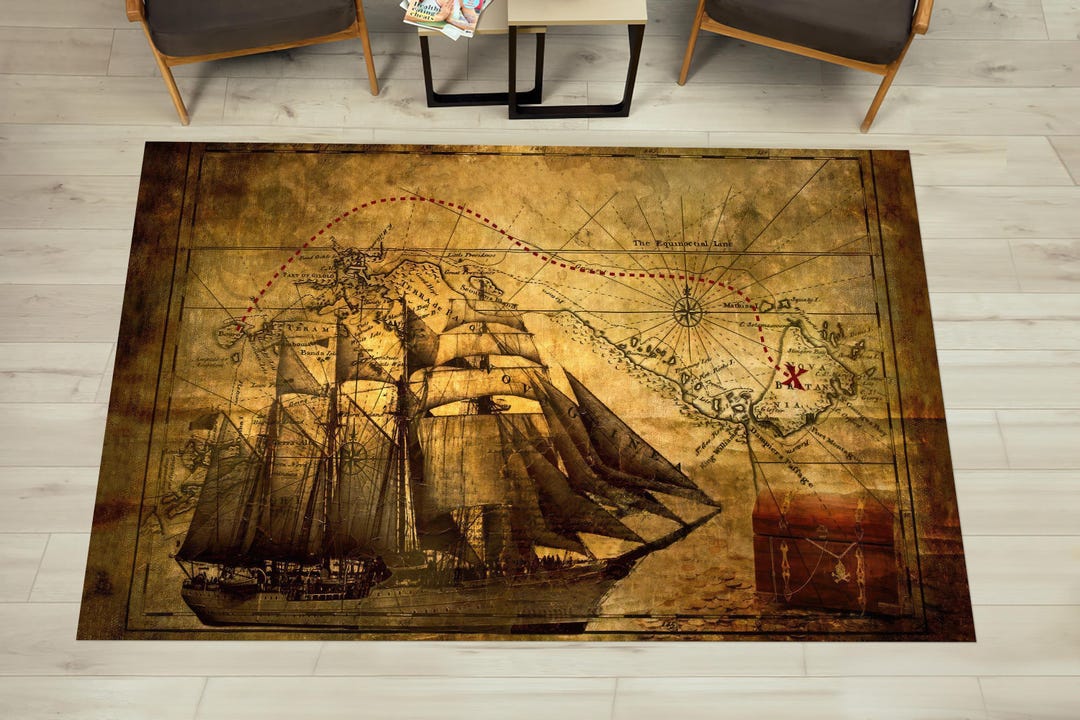 Old Pirates Treasure Map Rugs, Pirates Rug, Art Rug, Old Map Rug, Map ...