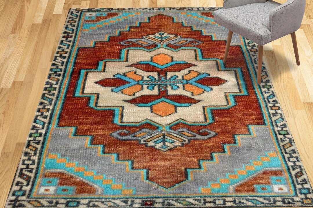 Blue and Brown Rugs, Brown Rug, Aztec Rug, Antique Decor Rug, Turkish ...