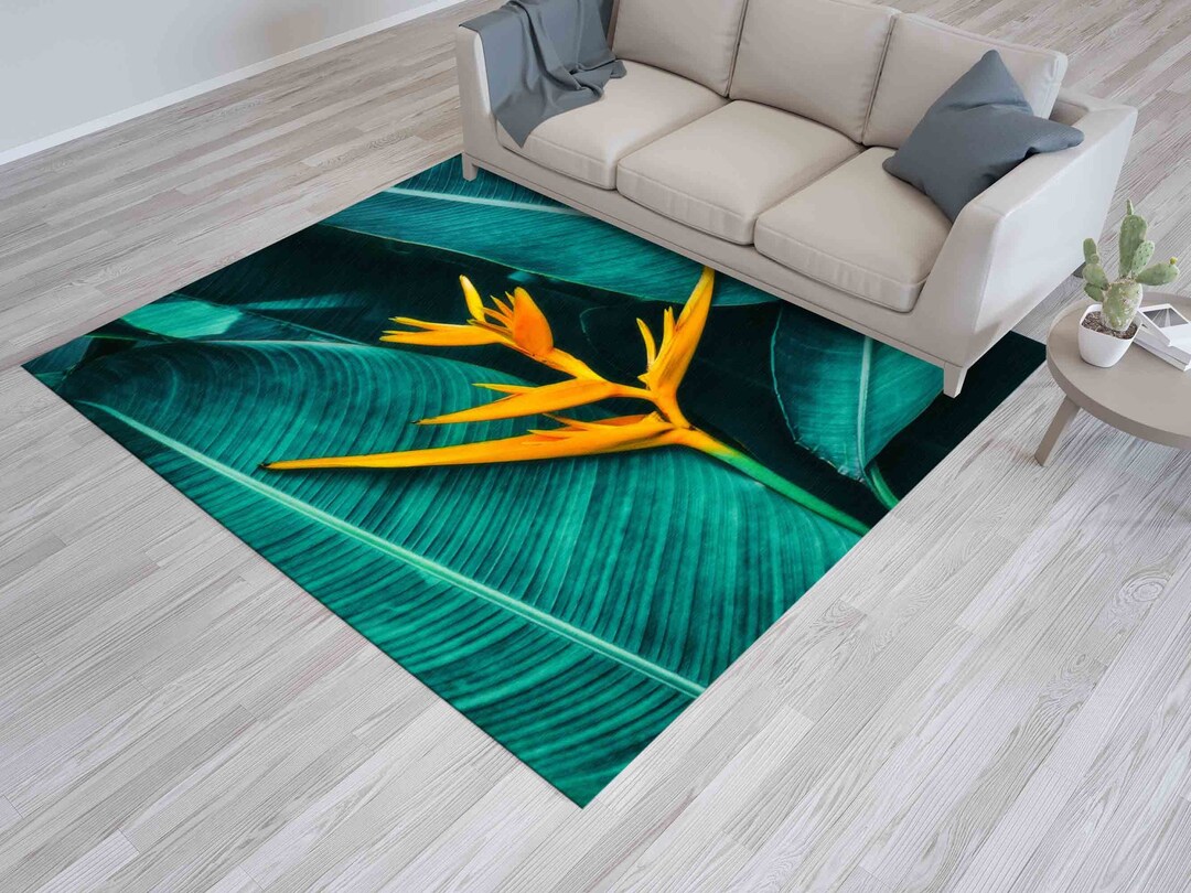 Tropical Rug, Office Decor Rugs, Decorative Rugs, Botanical Rug, Large ...