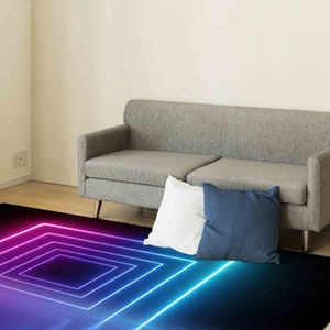 Neon Light Rugs, Light Portal Rug, Tunnel Neon Lights Rug, Laser Lines ...