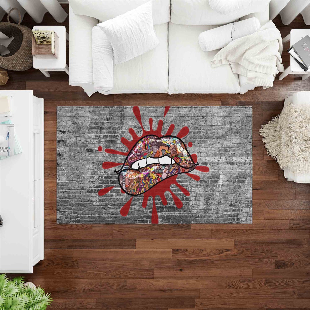 Lip Graffiti Rug, Graffiti Rugs, Accent Rug, Sexy Lip Rug, Soft Rug ...