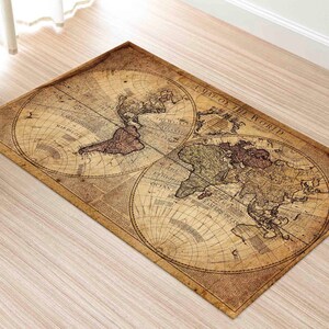 Vintage Rug, Soft Rug, Vintage World Map Rug, Large Rug, Old World Map ...