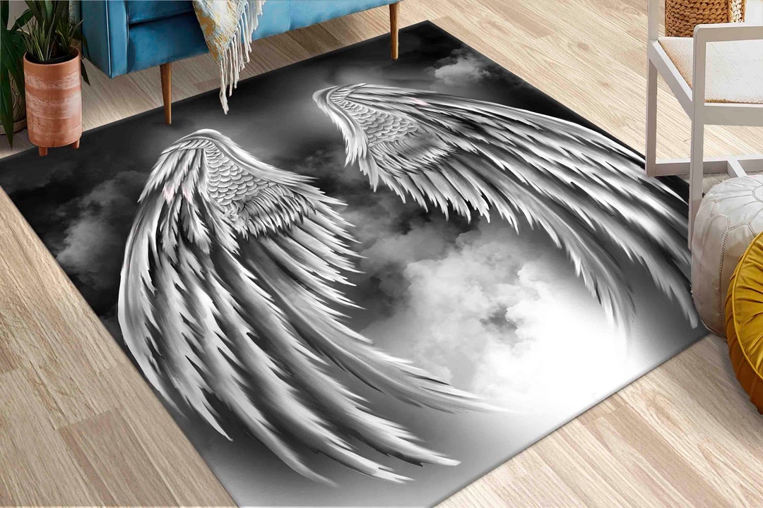 Angel Wings Rugs, Black Rug, Loft Rug, Modern Rugs, Machine Washable ...
