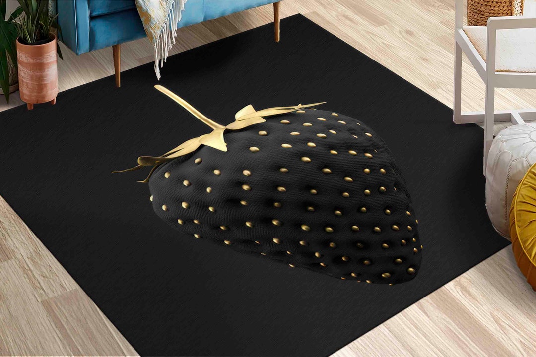 Black Strawberry Rugs, Black and Gold Strawberry Rug, Home Decor Rugs ...