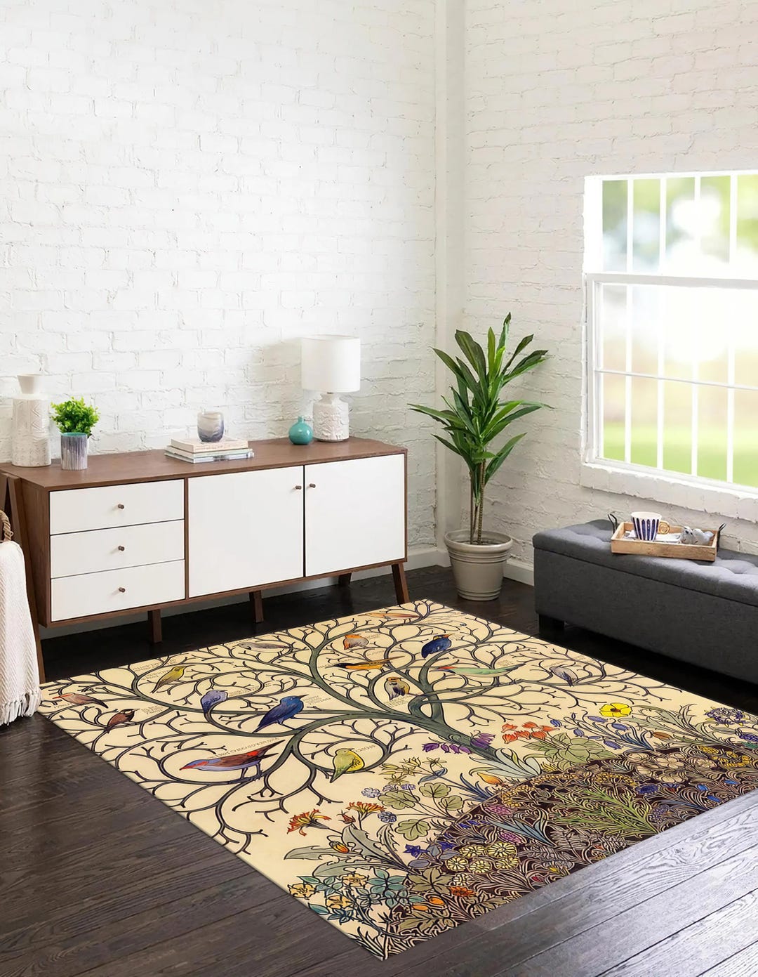 Birds on Tree Branches Rugs, Bird Rugs, Flower Rug, Animal Rugs ...