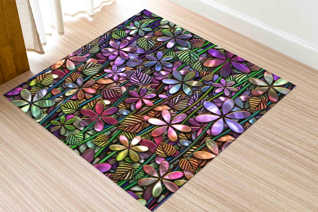 Colorful Floral Art Rug, Modern Rugs, Abstract Flowers Rugs, Flower ...