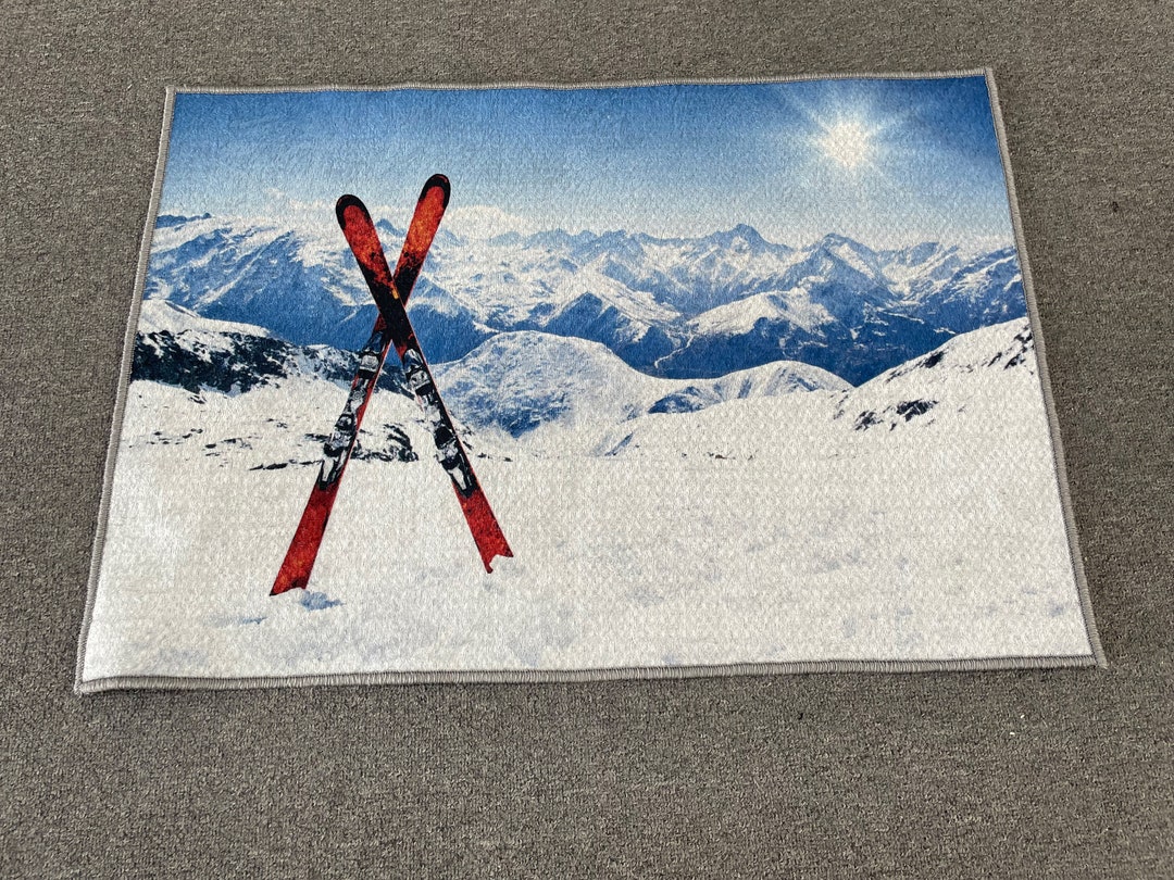 Skiing Rug, Ski Rug, Winter Landscape Rug, Man Cave Rugs, Customs Rug ...