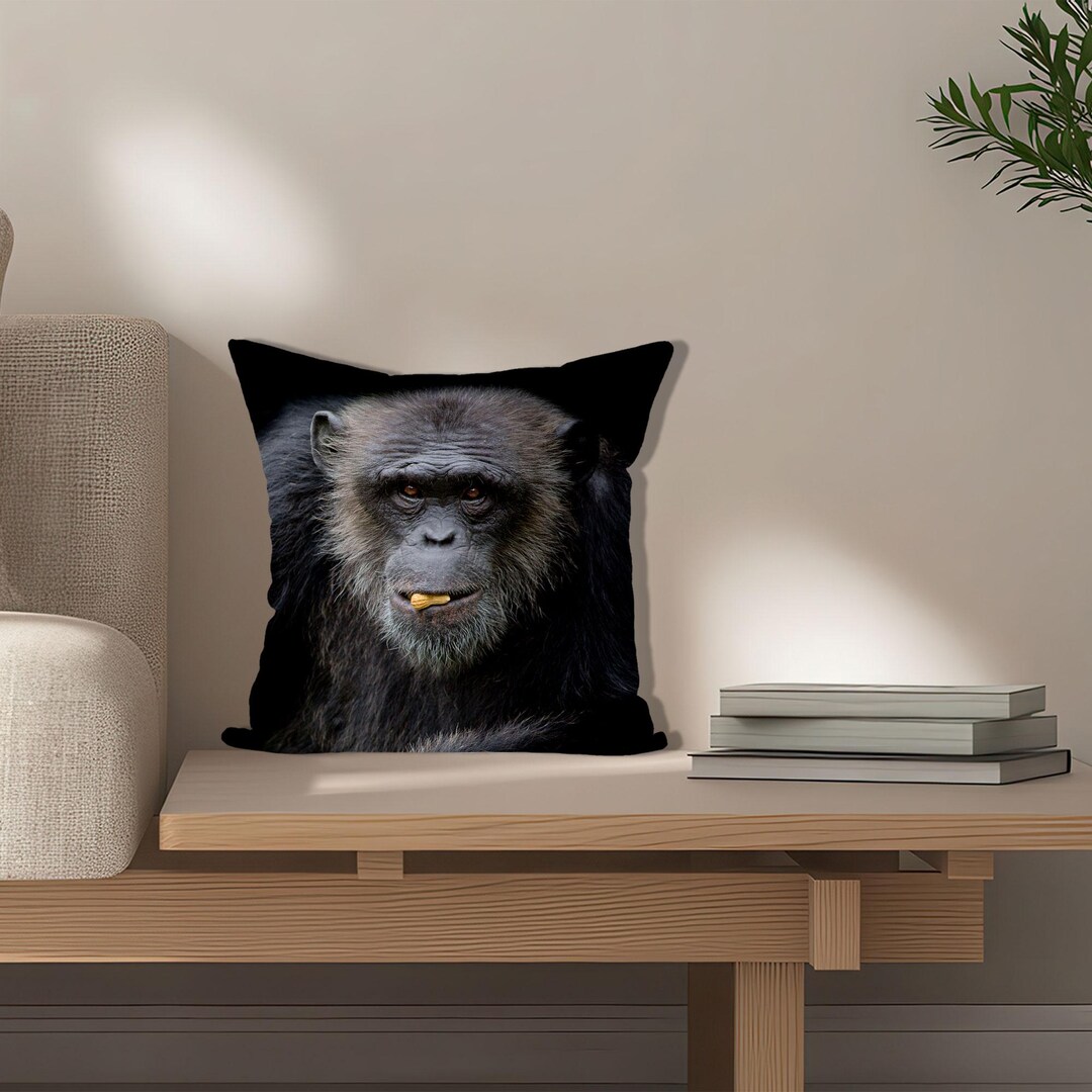Chimpanzee Throw Pillow Cover, Realistic Monkey Portrait Cushion ...