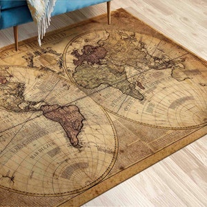 Vintage Rug, Soft Rug, Vintage World Map Rug, Large Rug, Old World Map ...