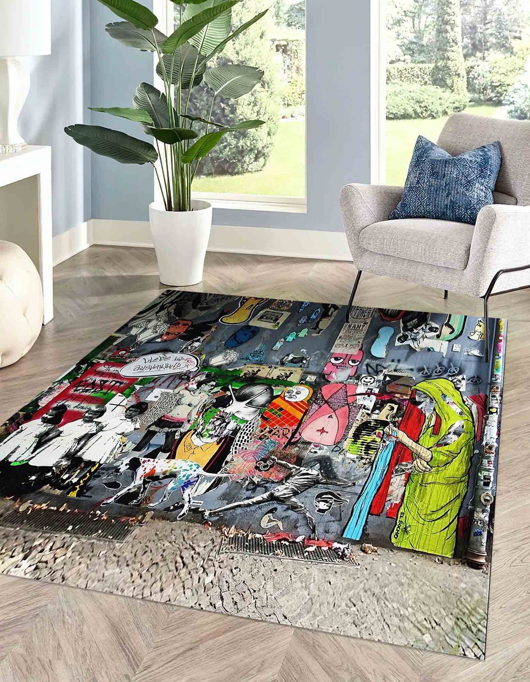 Banksy Graffiti Rugs, Abstract Graffiti Rug, Area Rug, Machine Washable ...