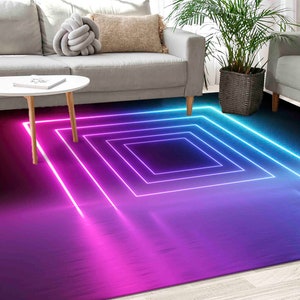 Neon Light Rugs, Light Portal Rug, Tunnel Neon Lights Rug, Laser Lines ...