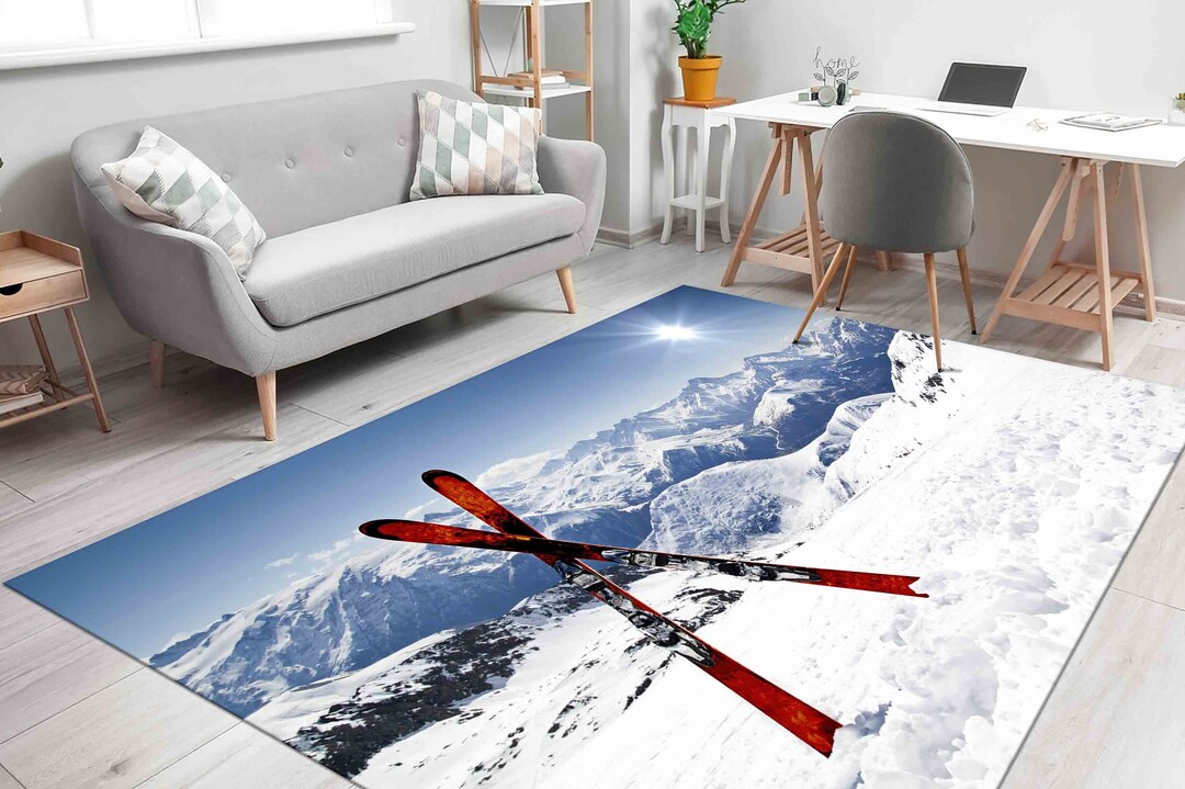 Skiing Rug, Ski Rug, Winter Landscape Rug, Man Cave Rugs, Customs Rug ...