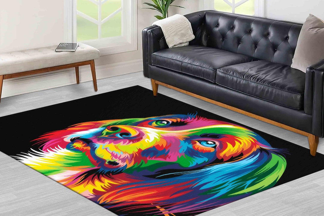 Salon Rugs, Dog Illustration Rugs, Colorful Rug, Animal Rugs, Abstract ...