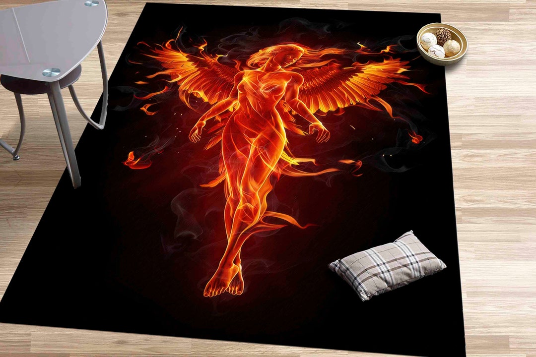Abstract Woman Rugs, Black Rug, Angel Wings Rug, Personalizeds Rug ...