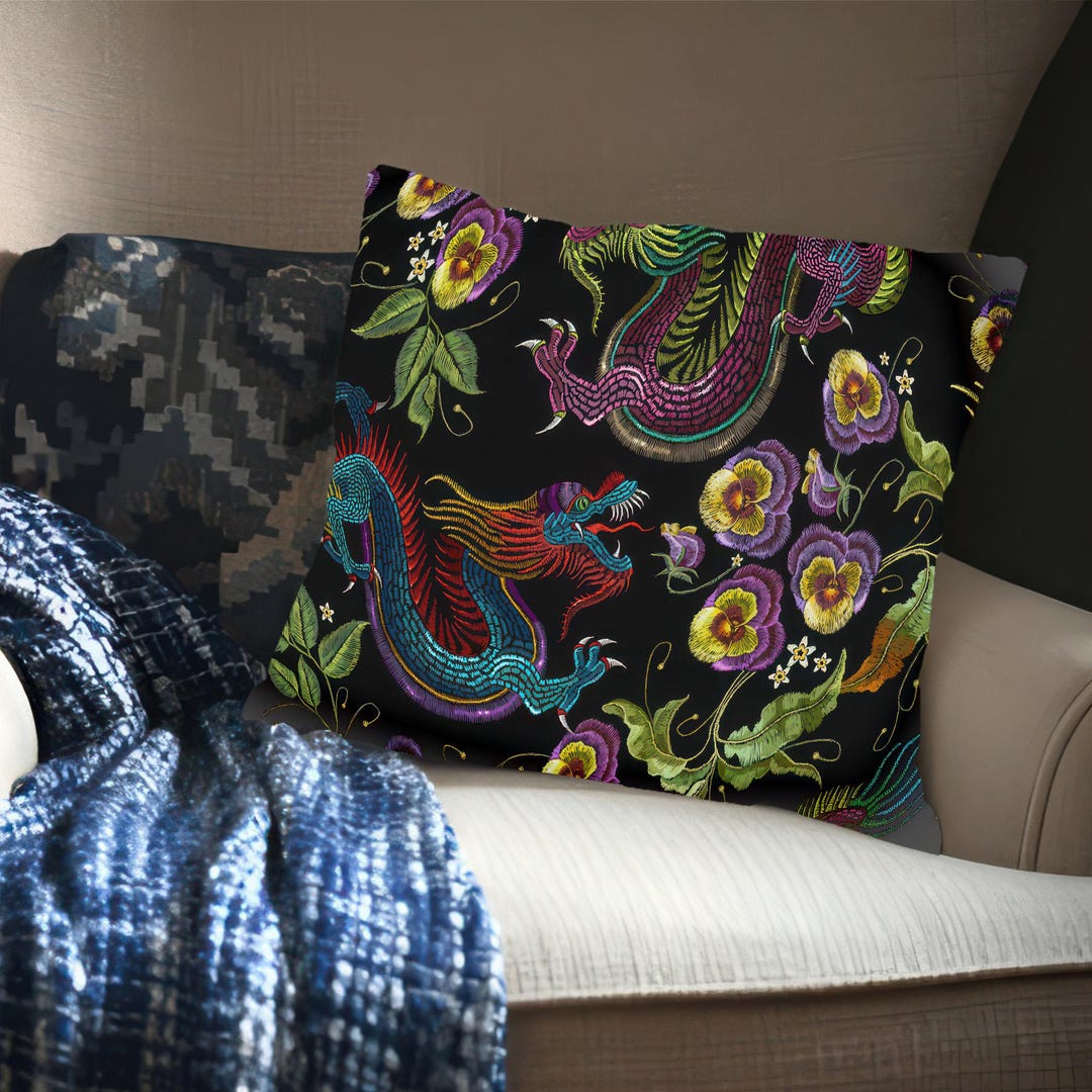 Japanese Dragon,dragon,animal,flower,japanese,gift Pillow Cover,digital ...