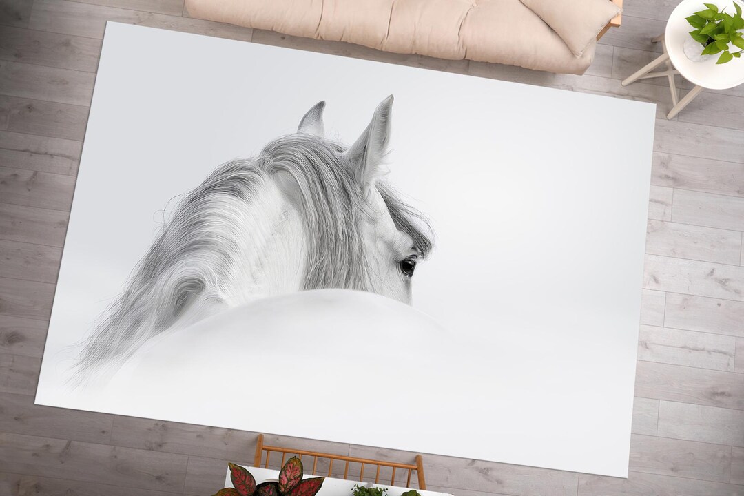 White Horse Rugs, Horse Lover Gift Rug, White Rugs, Animal Rugs, Custom ...