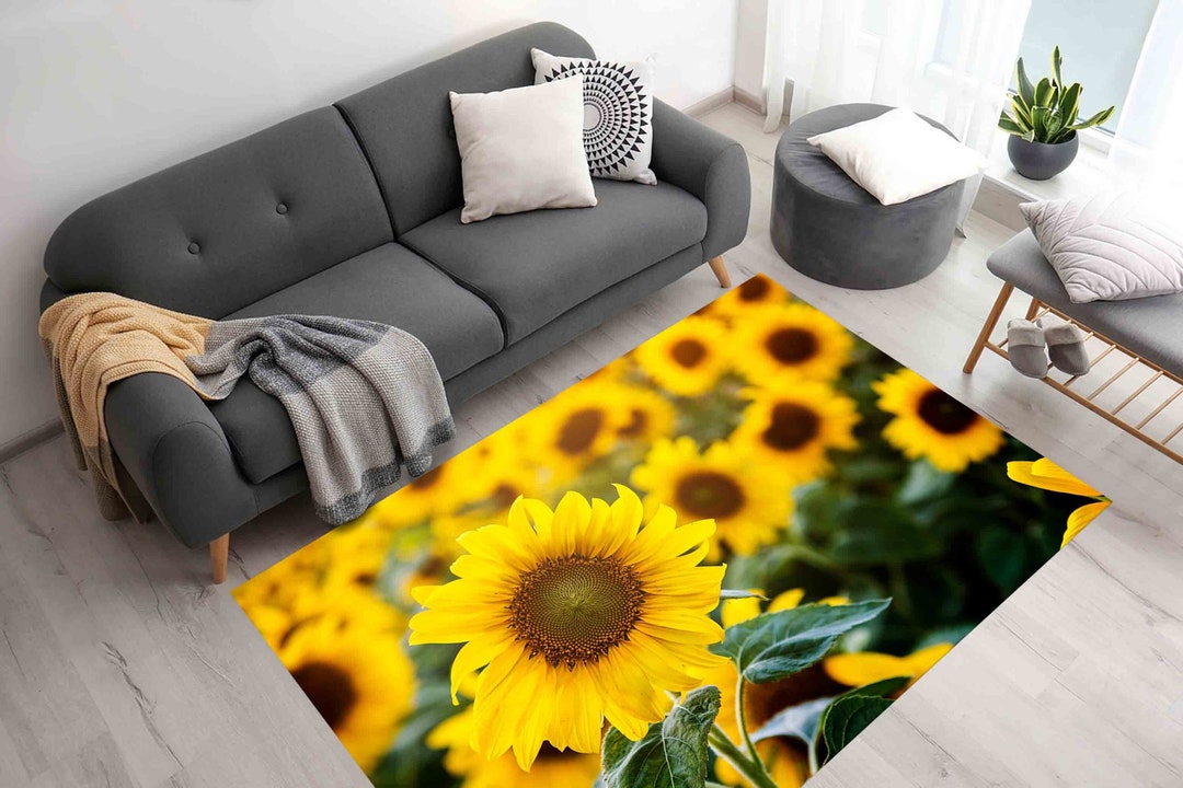Large Rug, Area Rug, Thick Rug, Personalized Gift, Sunflower Rugs ...