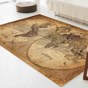 Vintage Rug, Soft Rug, Vintage World Map Rug, Large Rug, Old World Map ...