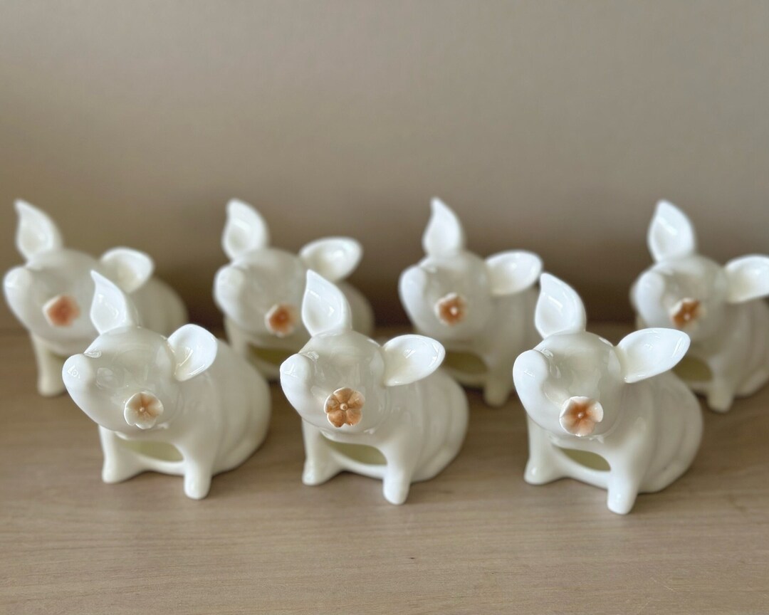 Vintage RPA Pia Bone China Pig With Flower Napkin Ring Set - Etsy