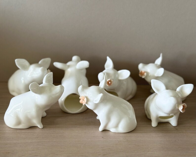 Vintage RPA Pia Bone China Pig With Flower Napkin Ring Set - Etsy