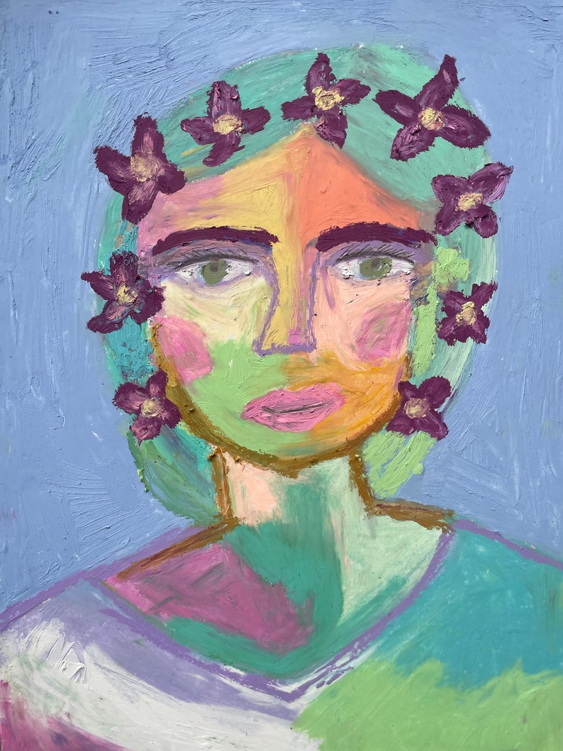 Oil Pastel Hand Drawn Art Portrait Colorful Wall Art - Etsy