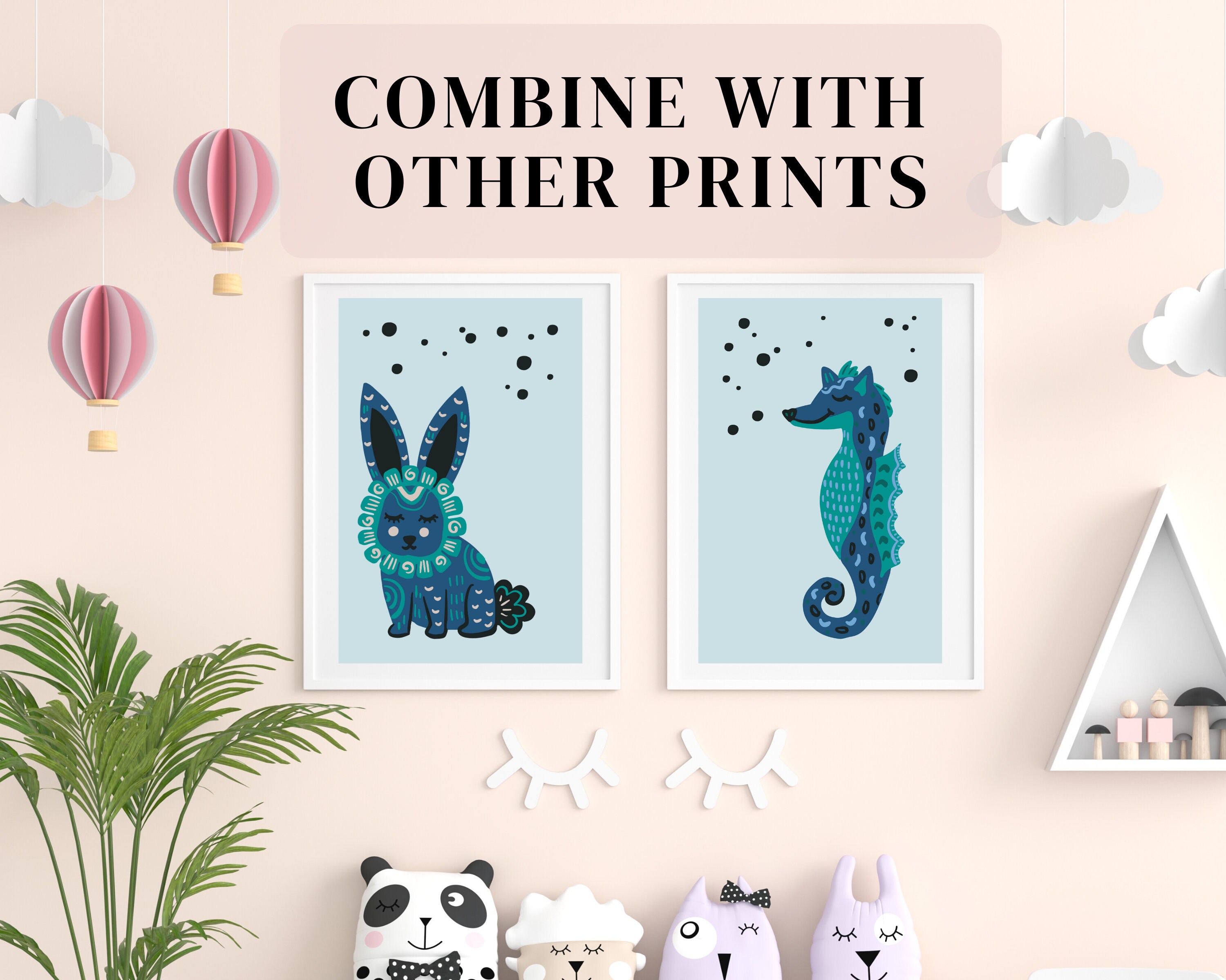 Blue Bunny Printable, Kid's Boho Wall Decor, Quirky Animal Print, Cute ...