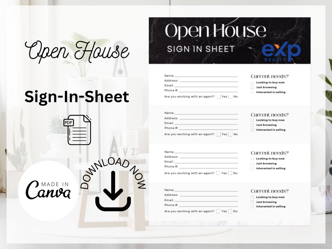 EXP Open House Sign-in Sheet | Real Estate Marketing | Instant Download ...